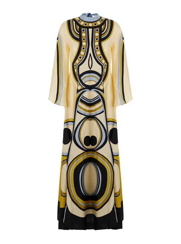 La DoubleJ Multicolored Long Dress With Bow Closure At The Back And All-over Geometric Print In Tech Fabric For - Multicolor