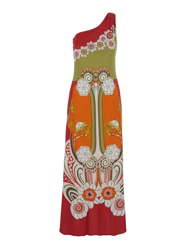 La DoubleJ Clingy Roy One-shoulder Silk Maxi Dress - Multicolor