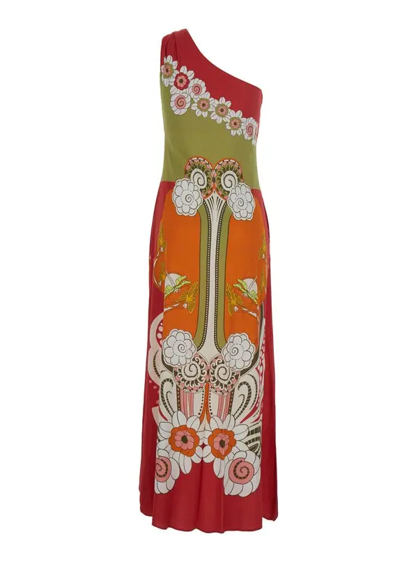 La DoubleJ Clingy Roy One-shoulder Silk Maxi Dress - Multicolor