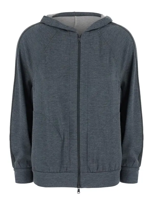Brunello Cucinelli Gray Hooded Sweatshirt In Blend Cotton For - Multicolor