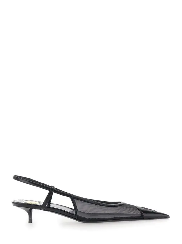 Saint Laurent Gaspar' Black Pointed Pumps With Elastic Strap In Leather For - Multicolor
