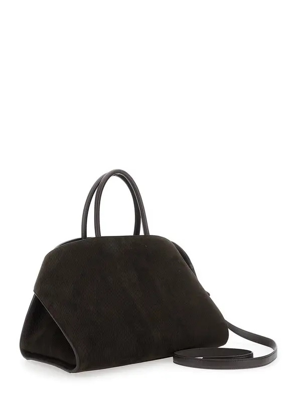 FERRAGAMO Hug Bicolor' Handbag With Logo And Gancini Buckle In Leather - Brown