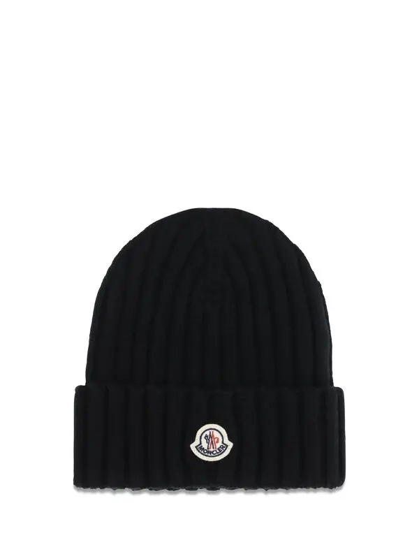 Moncler Wool Beanie With Logo - Black
