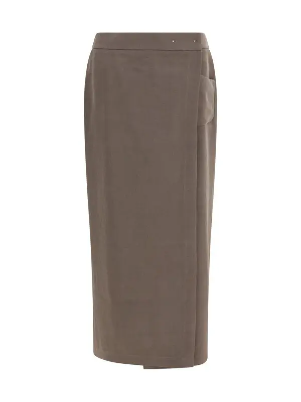Giorgio Armani Silk And Wool Wrap Long Skirt With Patch Pocket