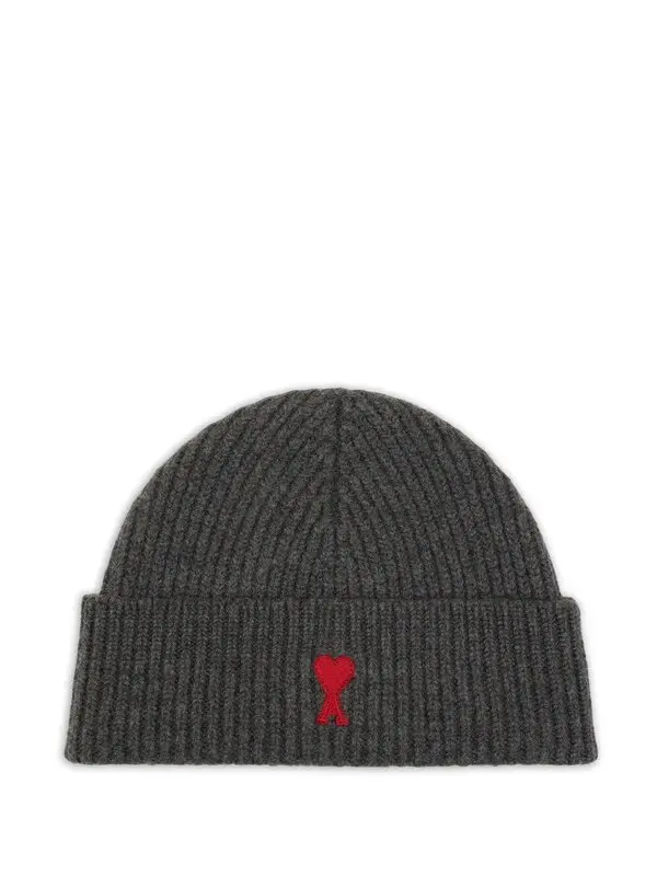 AMI Paris Ribbed Knit Beanie - Blue