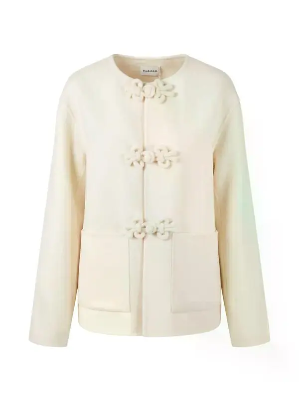 P.a.r.o.s.h Wool Frog-fastening Patch-pocket Coat - White