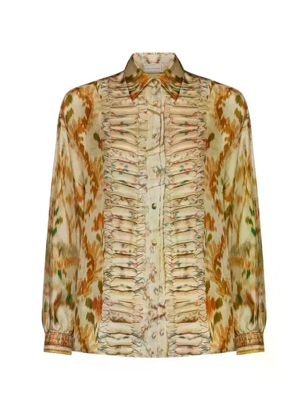 PIERRE-LOUIS MASCIA Aloe Ruched Silk Shirt