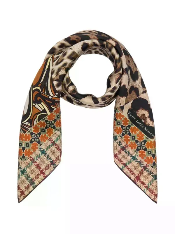 PIERRE-LOUIS MASCIA Aloeuw Leopard-print Geometric-border Scarf - Neutrals