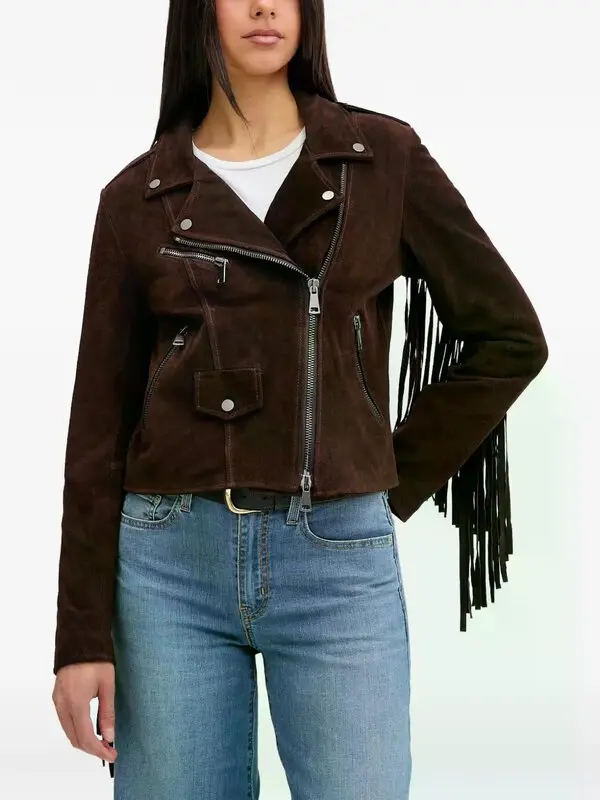 VICOLO Fringe-trimmed Biker Jacket - Brown