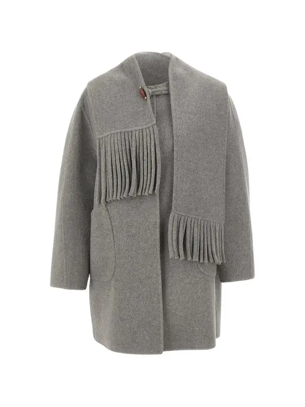 ELENA MIRO` Coat With Frog Fastenings And Fringed Scarf