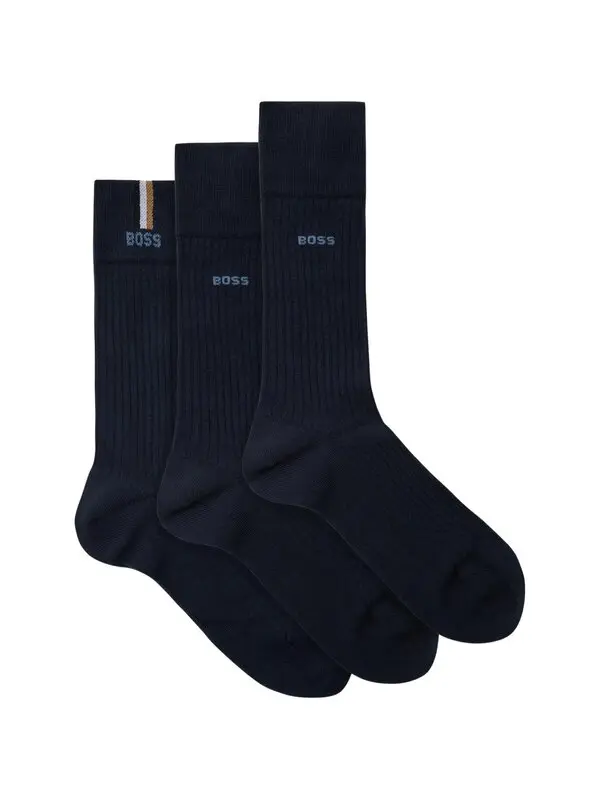 Hugo Boss Ribbed Socks With Logo - Blue