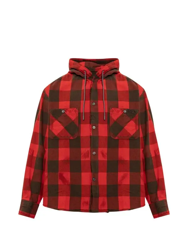 DIESEL® Distressed Flannel Check Hooded Shirt