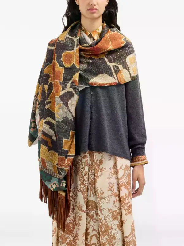 PIERRE-LOUIS MASCIA Aloewon Floral-print Fringed Scarf - Black