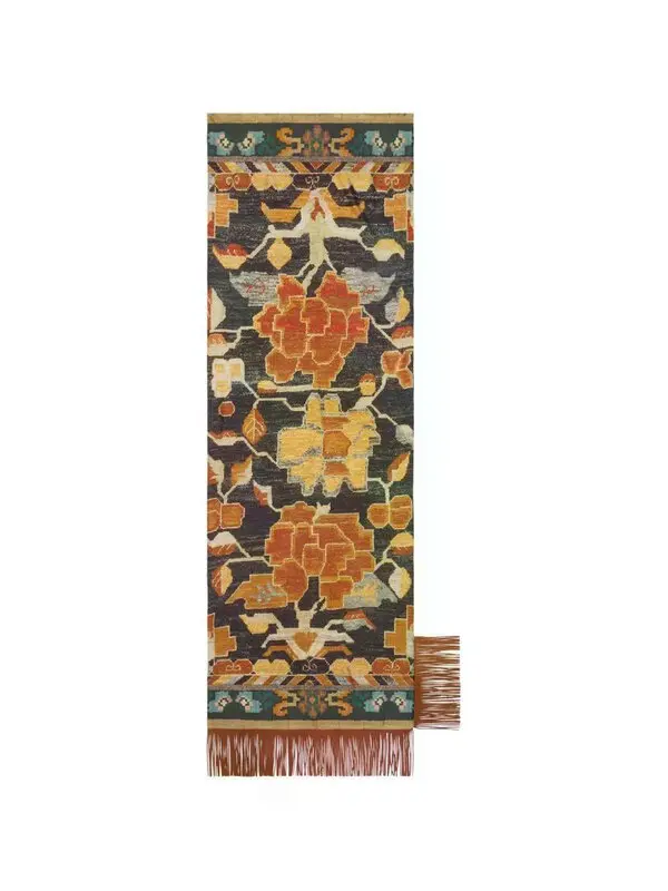 PIERRE-LOUIS MASCIA Aloewon Floral-print Fringed Scarf - Black