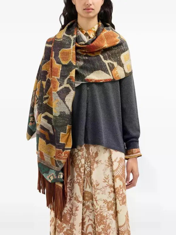 PIERRE-LOUIS MASCIA Aloewon Floral-print Fringed Scarf - Black