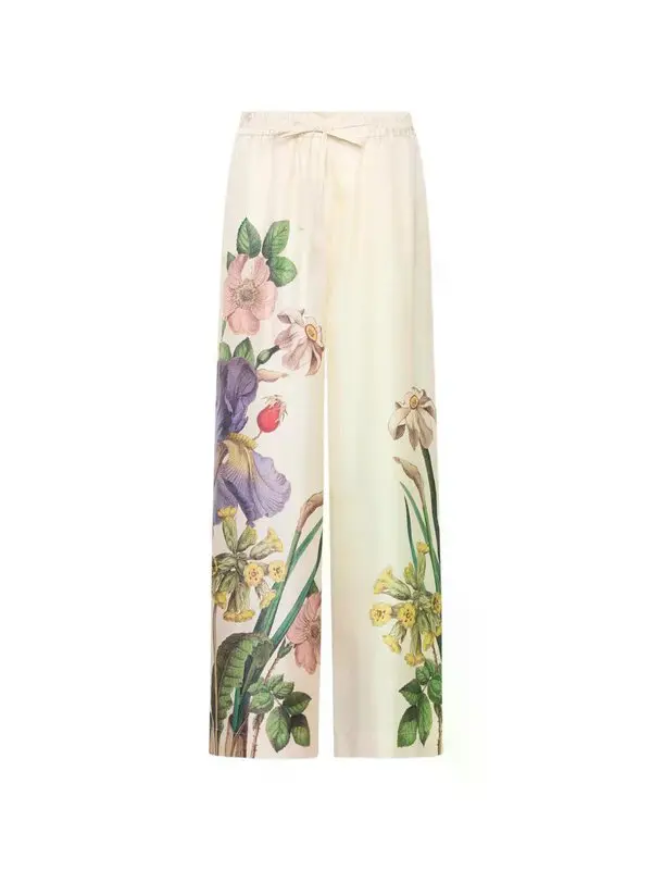 PIERRE-LOUIS MASCIA Aloe Botanical-print Silk Palazzo Pants - Neutrals