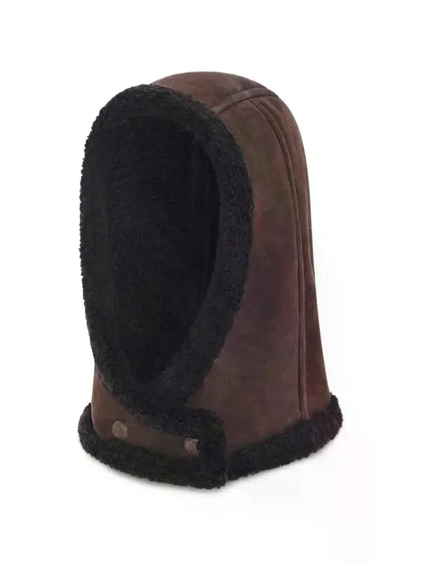 YVES SALOMON Curly Merino Shearling-trim Hooded Hat - Brown