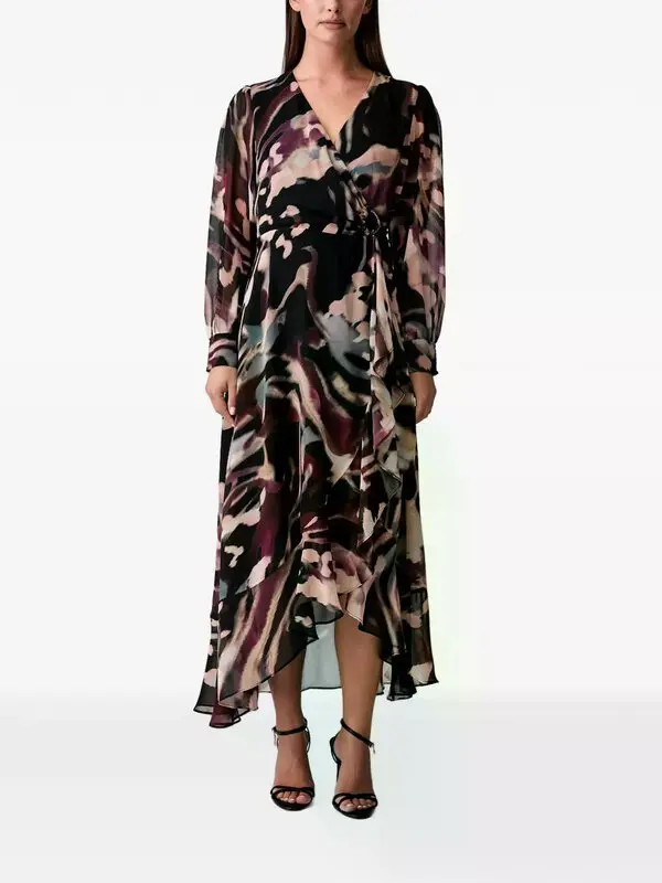 Joseph Ribkoff Abstract-print Wrap Midi Dress - Black