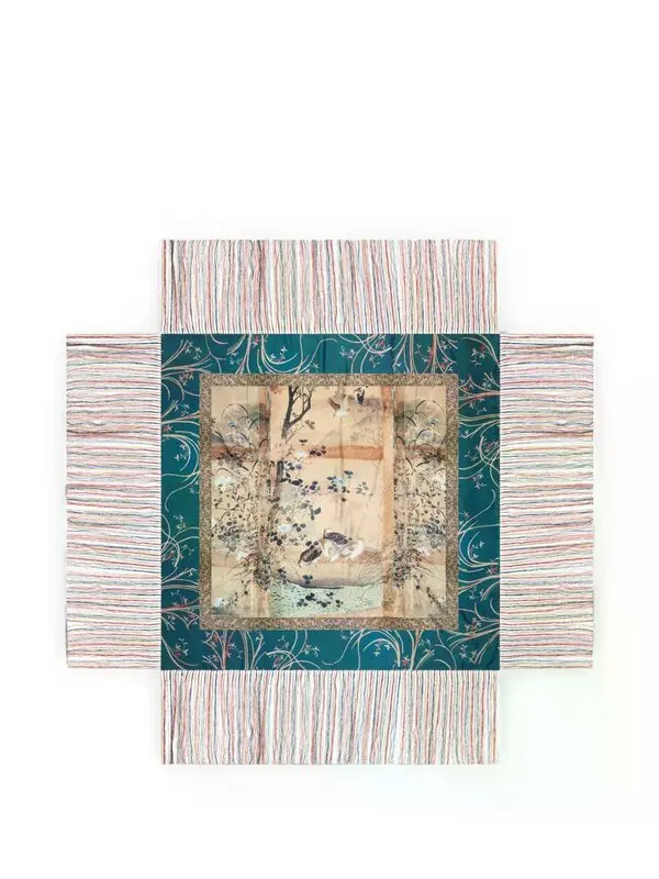 PIERRE-LOUIS MASCIA Aloeuw Botanical-print Fringed Shawl Scarf - Blue