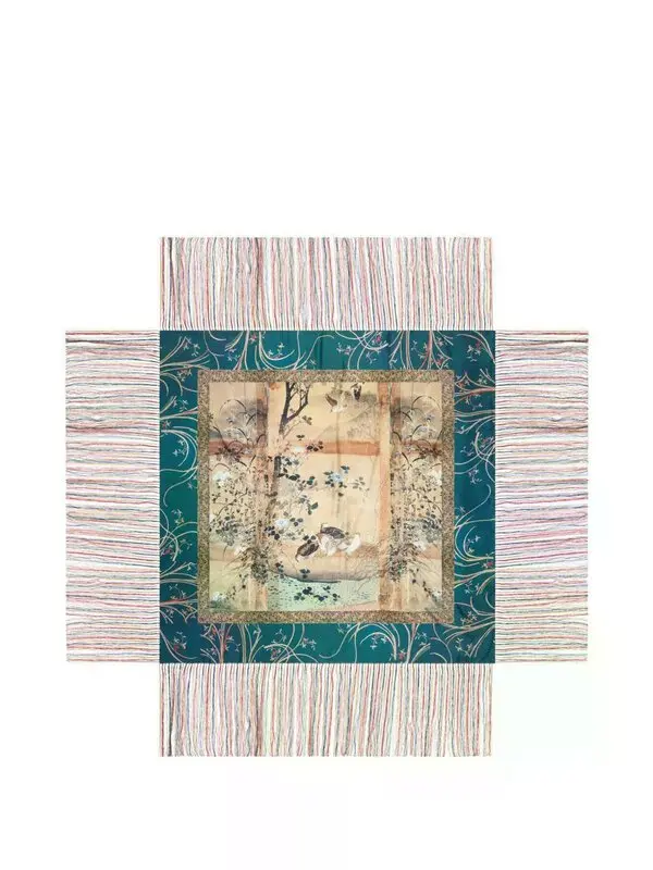 PIERRE-LOUIS MASCIA Aloeuw Botanical-print Fringed Shawl Scarf - Blue
