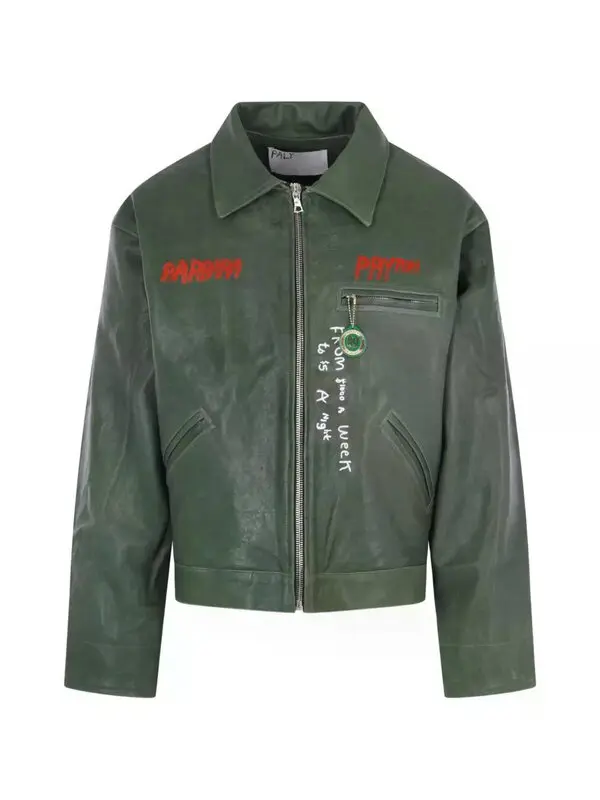 PALY Embroidered Leather Jacket - Green