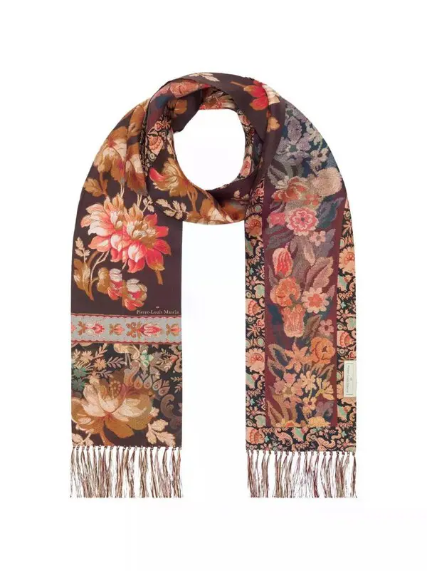PIERRE-LOUIS MASCIA Aloeuw Floral-print Fringed Scarf - Brown