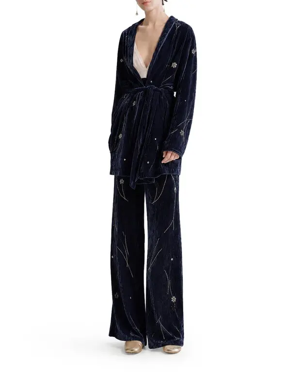 FORTE_FORTE Embroidered Velvet Kimono With Belt