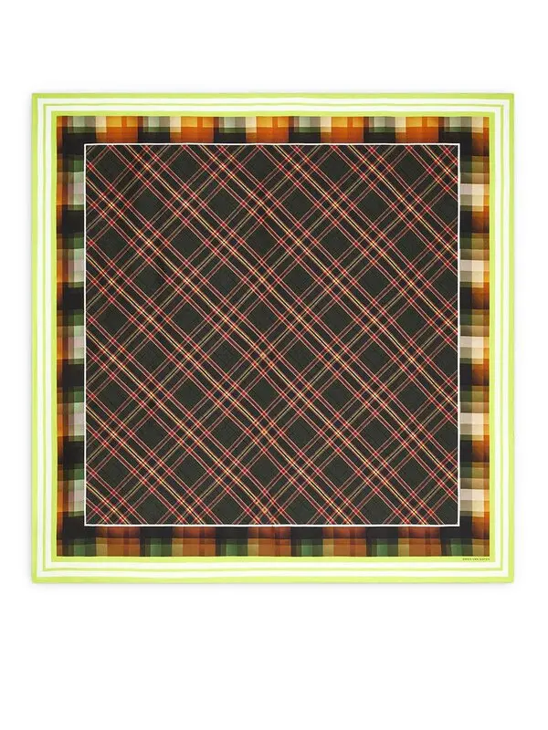 Dries Van Noten Square Silk Scarf With A Contrasting Check Pattern