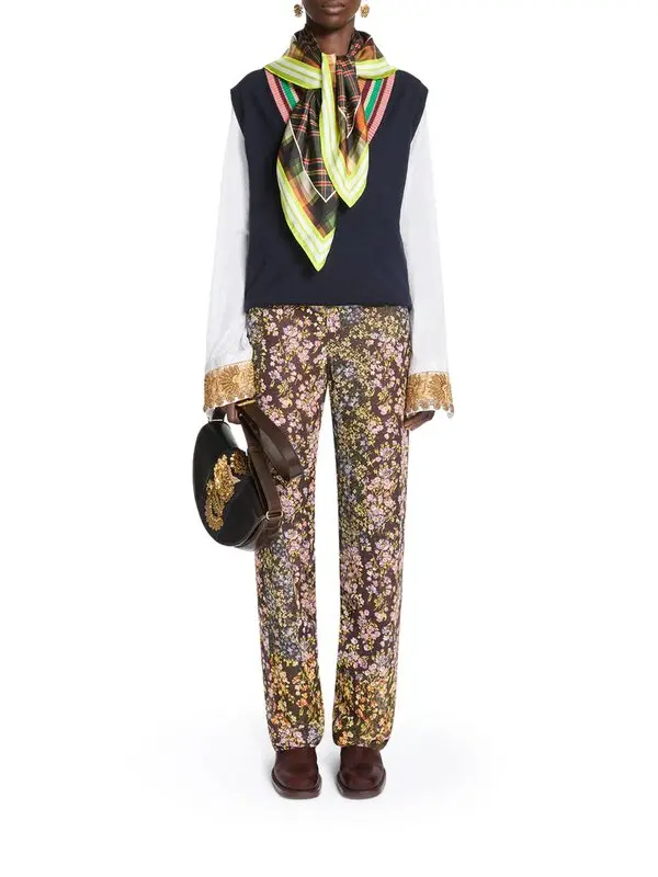 Dries Van Noten Square Silk Scarf With A Contrasting Check Pattern