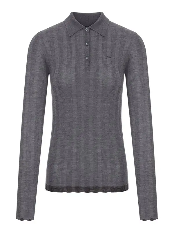 Prada Ribbed Knit Polo Shirt With Logo