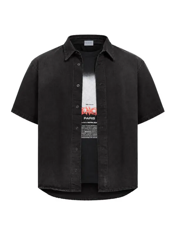 Balenciaga The Door Short-sleeve Hybrid Shirt In Denim - Black
