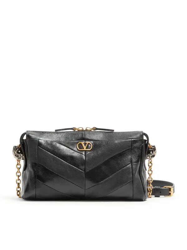Valentino Garavani Panthea Small Chevron Nappa Shoulder Bag - Black
