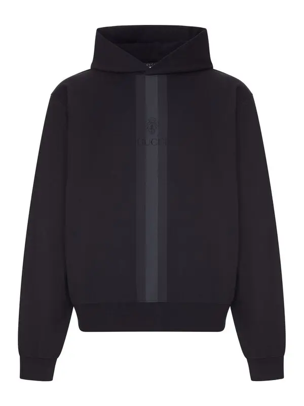 Gucci Cotton Hoodie With Tonal Web Stripe - Black