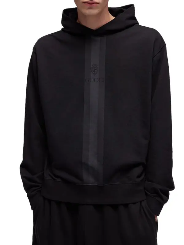 Gucci Cotton Hoodie With Tonal Web Stripe