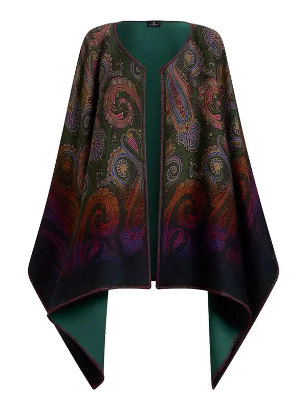 Etro Reversible Wool Cape With Dégradé Paisley Pattern