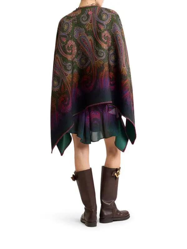 Etro Reversible Wool Cape With Dégradé Paisley Pattern