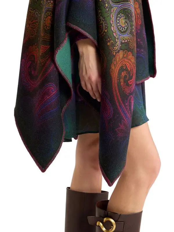 Etro Reversible Wool Cape With Dégradé Paisley Pattern
