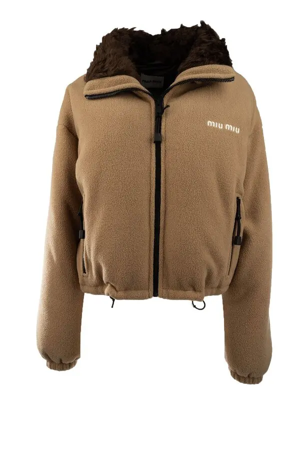 Miu Miu Fleece Jacket With Contrast Collar And Logo
