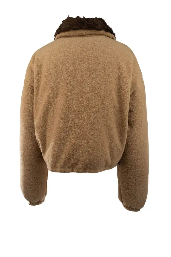 Miu Miu Fleece Jacket With Contrast Collar And Logo