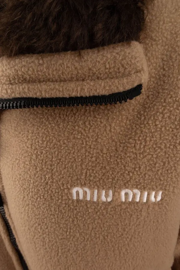Miu Miu Fleece Jacket With Contrast Collar And Logo