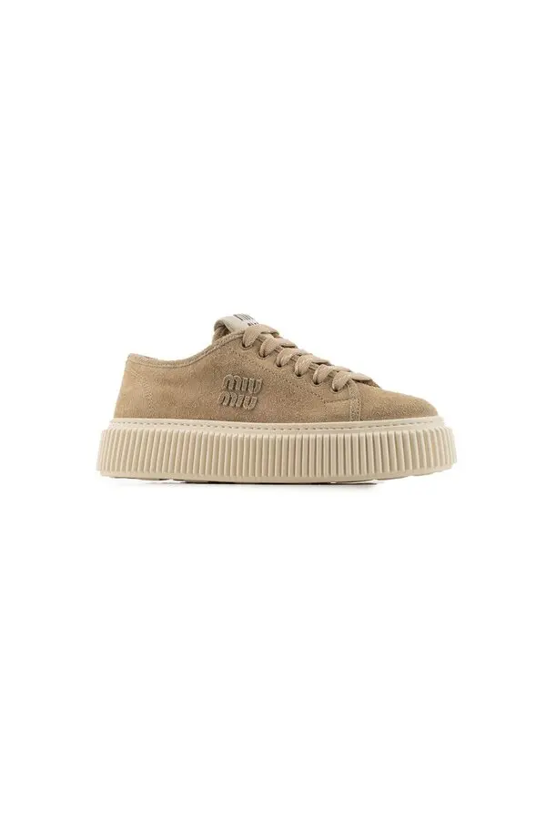Miu Miu Suede Lace Up Platform Sneakers