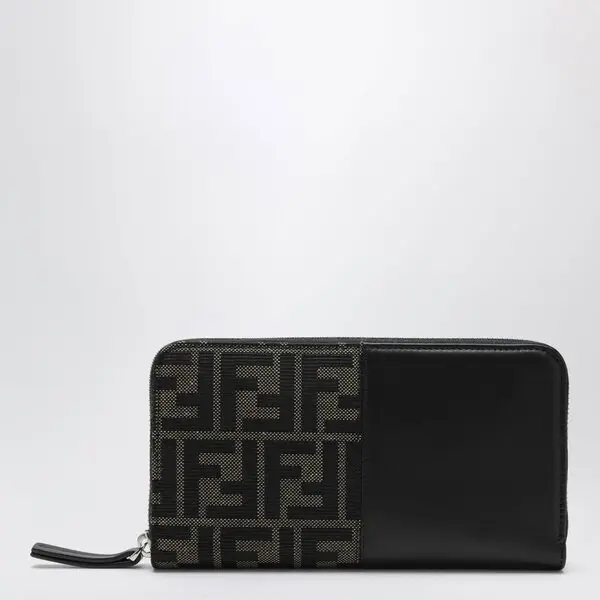 Fendi Tabacco Zip-around Wallet In Smooth Leather And Jacquard Ff