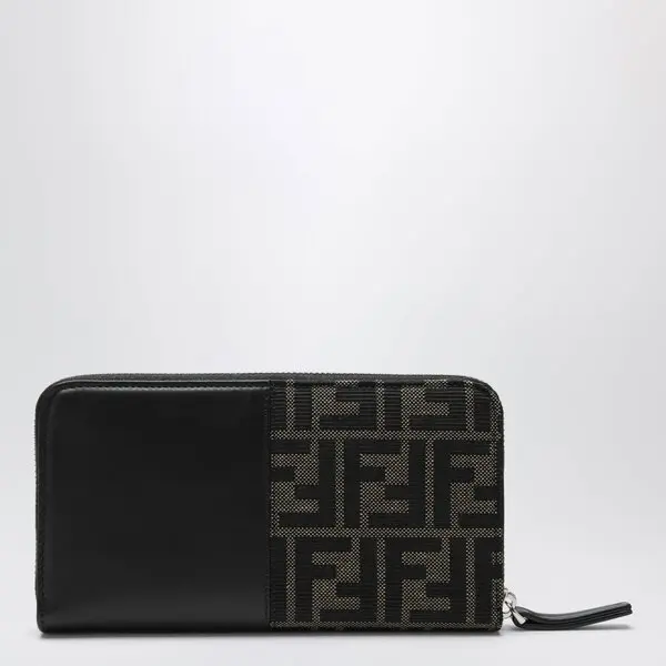 Fendi Tabacco Zip-around Wallet In Smooth Leather And Jacquard Ff