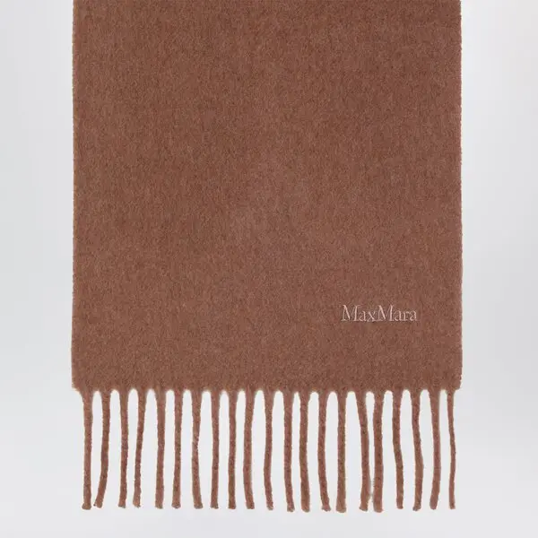 Max Mara Camel Fringed Wool Scarf