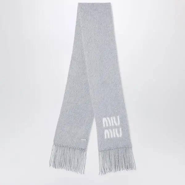 Miu Miu Grey Mohair Scarf With Logo - Gray