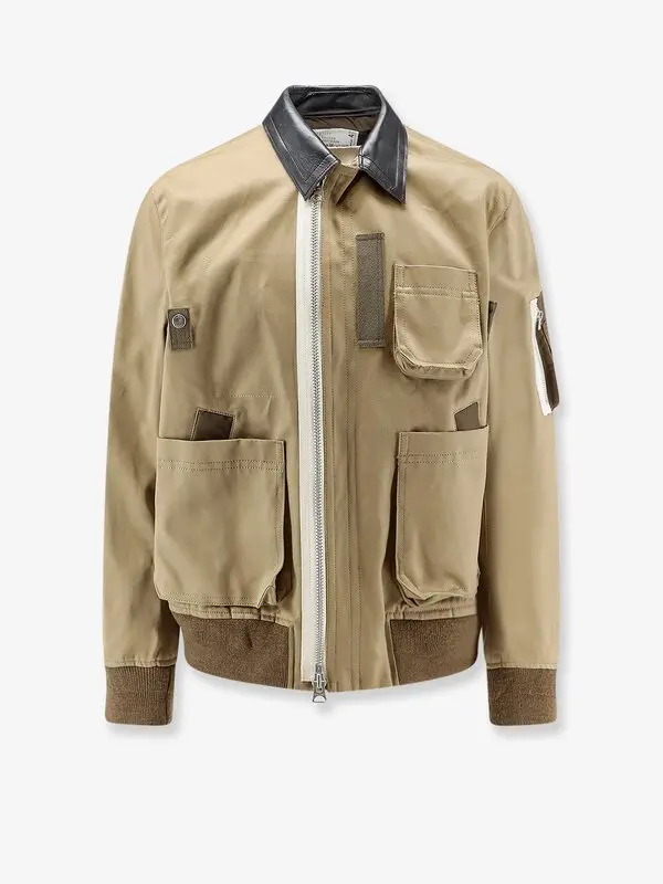 Sacai Giubbino In Cotone Con Colletto In Ecopelle