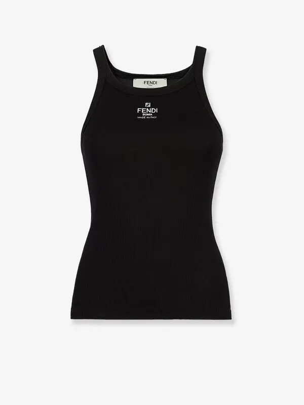 Fendi Ribbed Cotton Tank Top - Black