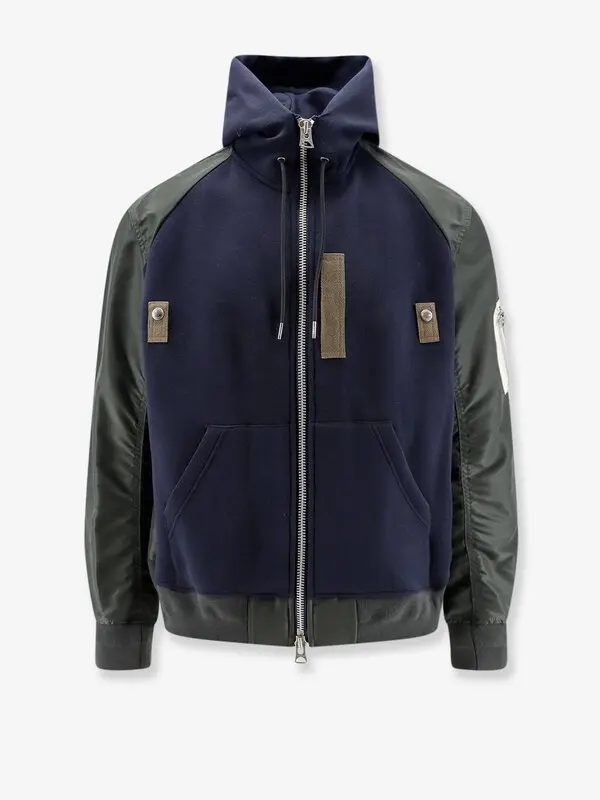 Sacai Cotton Blend Sweatshirt With Nylon Sleeves