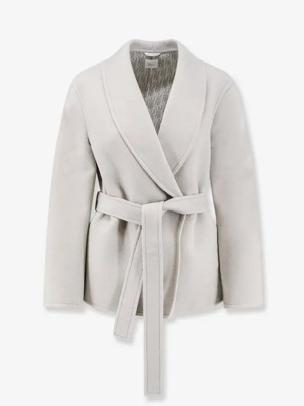 Dior Virgin Wool And Silk Coat With Belt - Multicolor