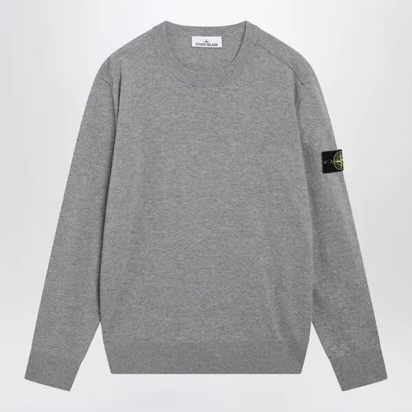 Stone Island Grey Melange Crewneck Sweater In Wool